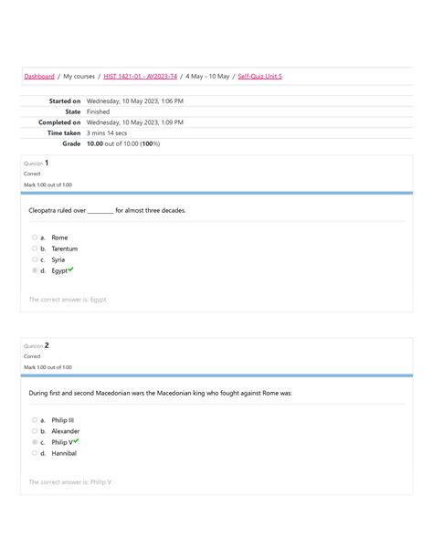 Hist 1421 Self Quiz Unit 5 Attempt Review Started On Wednesday 10