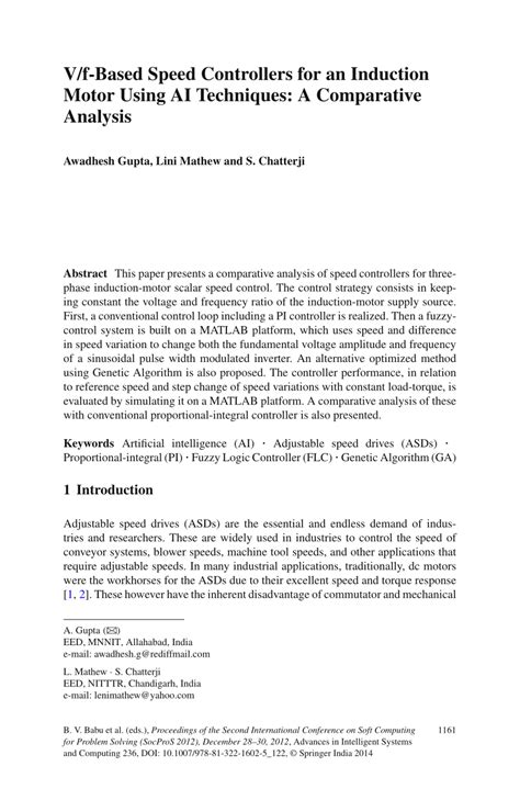Pdf Vf Based Speed Controllers For An Induction Motor Using Ai Techniques A Comparative Analysis