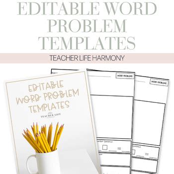 Editable Word Problem Template By Teacher Life Harmony TPT