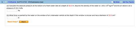 Solved Calculate The Absolute Pressure At The Bottom Of A Chegg
