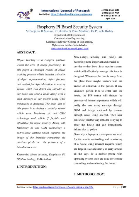 Pdf Raspberry Pi Based Security System T Likhitha