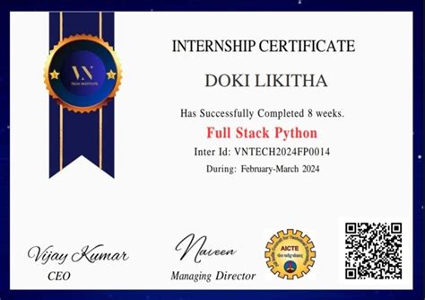 Likitha Doki On Linkedin Internship Fullstackpython Vntech