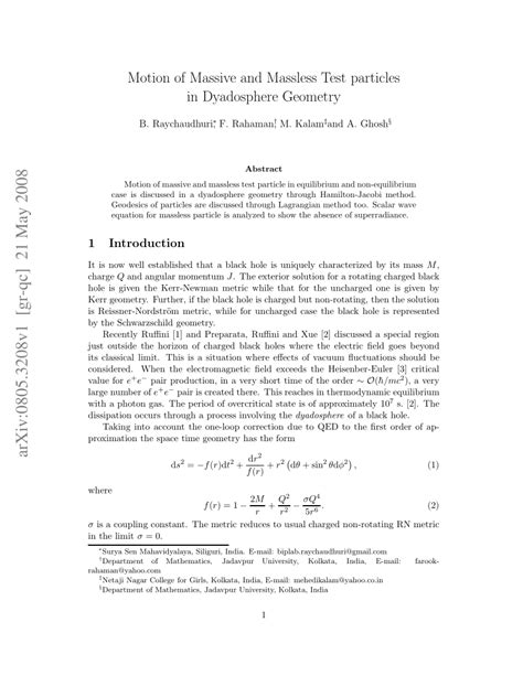Pdf Motion Of Massive And Massless Test Particles In Dyadosphere Geometry