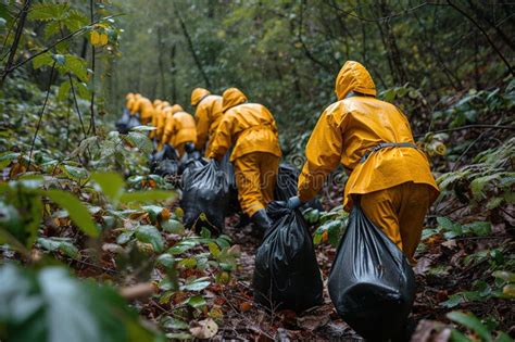 Young Volunteers Cleaning Up the Forest Together, they are Collecting ...