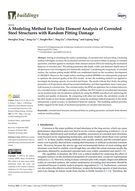Pdf A Modeling Method For Finite Element Analysis Of Corroded Steel
