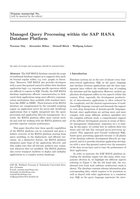 Pdf Managed Query Processing Within The Sap Hana Database Platform