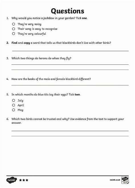 Ks2 Bird Comprehension Worksheet Learning Resources Printables Artofit