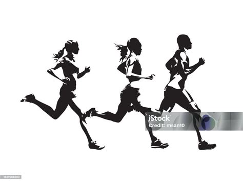 러닝 피플 격리된 벡터 실루엣 주자 그룹 남자와 여자 달리다 달리기에 대한 스톡 벡터 아트 및 기타 이미지 달리기 실루엣 마라톤 Istock