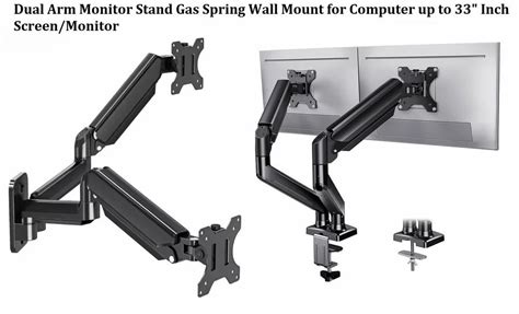 Dual Monitor Gas Spring Wall Mount Arm Monitor Stand Full Motion 12 34