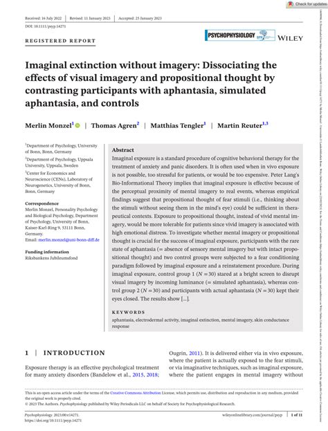 Pdf Imaginal Extinction Without Imagery Dissociating The Effects Of Visual Imagery And