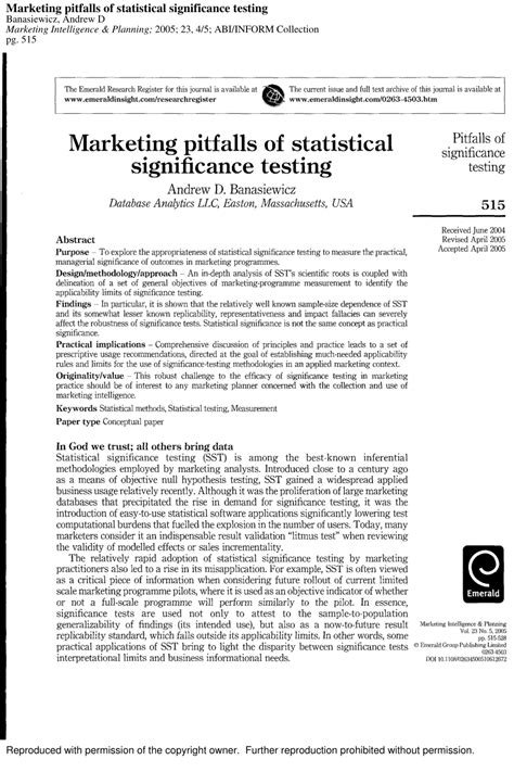 Pdf Marketing Pitfalls Of Statistical Significance Testing