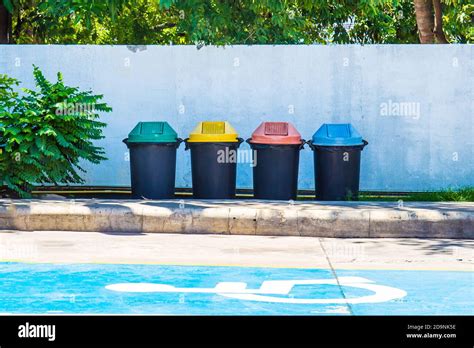 Trash Bins Of Many Colors To Separate The Types Of Trash Located In Public Stock Photo Alamy