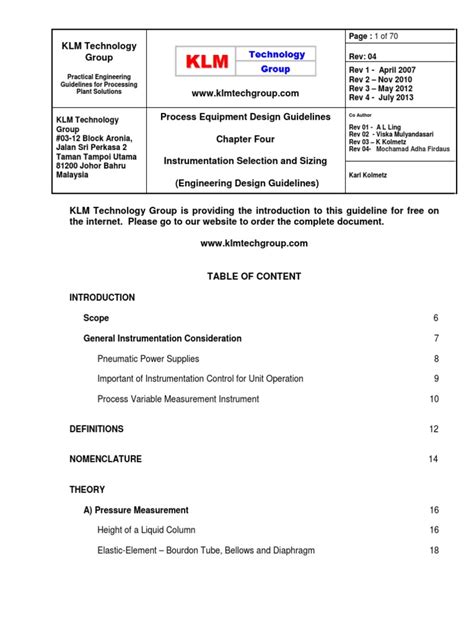 Pdf Engineering Design Guideline Instrumentation Selection Rev04 Web