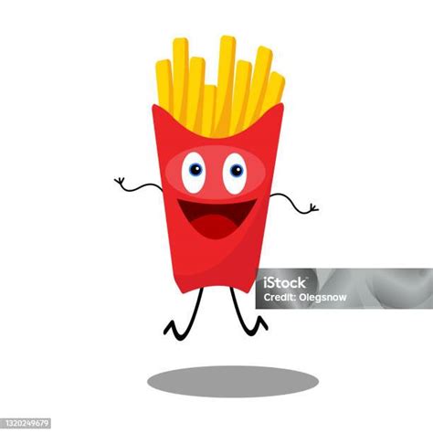 흰색 배경에 점프와 웃음 재미 패스트 푸드 개념에 빨간 상자에 활성 만화 캐릭터 감자 튀김 만화에 대한 스톡 벡터 아트 및 기타 이미지 만화 반짝이 밝은 빛 Istock