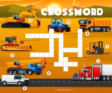 Crossword Grid Game With Construction Machines Vector Art At Vecteezy
