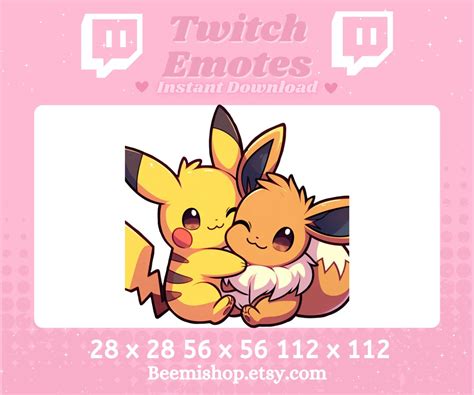 Twitch Discord Emote Pokemon Cute Pikachu Eevee Emotes Hug Hugging Cuddle Server Kawaii Youtube