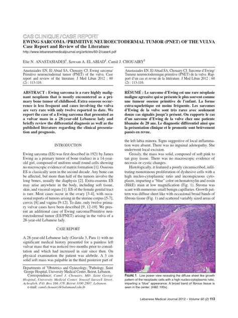 Ewing Sarcoma Primitive Neuroectodermal Tumor Pnet Of The Vulva Case