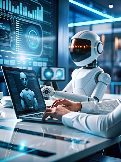 Person Working With Ai Robot Programming On Laptop Premium Ai