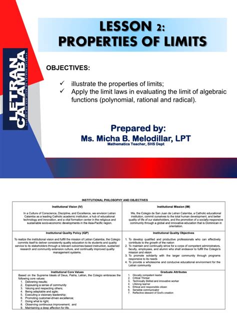 Lesson 2 Properties Of Limits Pdf Function Mathematics Polynomial