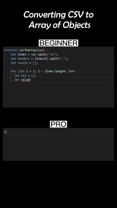 Beginner😅 Vs Pro😎 Csv To Array 📊 Javascript Programming Coding