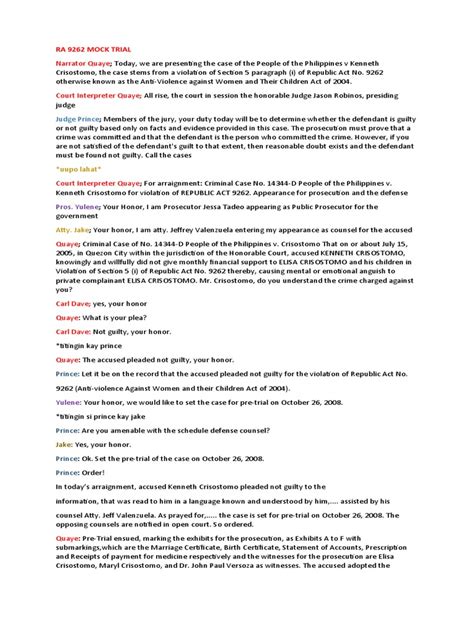 Ra 9262 Mock Trial Pdf Plea Prosecutor