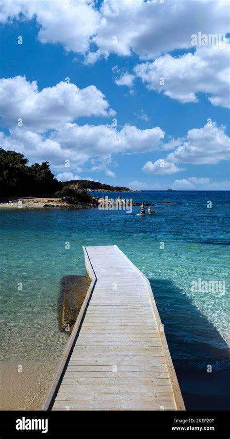 Bathing Jetty From The Beach Into The Water Opposite The Island Of Ishujt E Ksamilit Ksamil