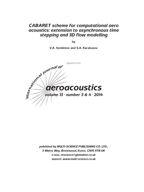 Pdf Cabaret Scheme For Computational Aero Acoustics Extension To Asynchronous Time Stepping