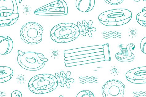 팽창식 고무 원형 공기 매트리스 팽창식 공 아이들의 팽창식 원형의 이음새가 없는 본 플라밍고 오리 수박 도넛 피자 조각 파인애플 모양의 풍선 링 고무 보트에 대한 스톡 벡터