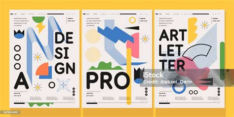 벡터 일러스트레이션 세트입니다 추상 포스터 기하학적 모양과 추상적인 요소의 이미지 개체 그룹에 대한 스톡 벡터 아트 및 기타 이미지 개체 그룹 광고 구도 Istock