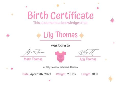 Cute Birth Certificate Template