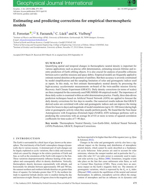 Pdf Estimating And Predicting Corrections For Empirical Thermospheric Models