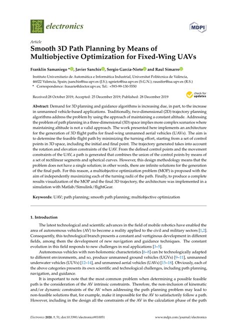 Pdf Smooth 3d Path Planning By Means Of Multiobjective Optimization For Fixed Wing Uavs