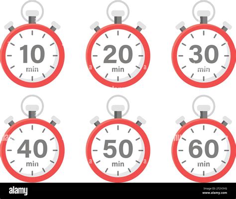 From 10 Minites To 60 Minutes On Stopwatch Icon In Flat Style Clock