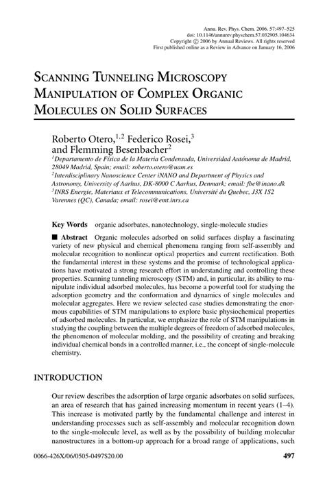 Pdf Scanning Tunneling Microscopy Manipulation Of Complex Organic Molecules On Solid Surfaces