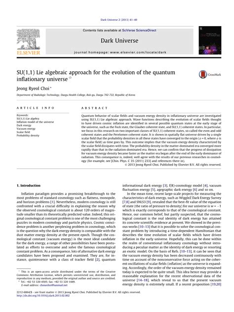 Pdf Su11 Lie Algebraic Approach For The Evolution Of The Quantum Inflationary Universe