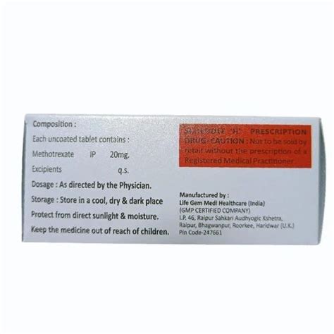 Methotrexate 20mg Tablet At Rs 3800box Methotrexate Tablets In New