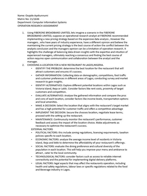 operation research assignment pdf intelligence analysis business