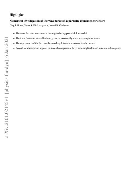 Pdf Wave Force On Partially Immersed And Fixed Structure