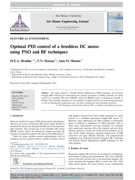 Pdf Optimal Pid Control Of A Brushless Dc Motor Using Pso And Bf Techniques