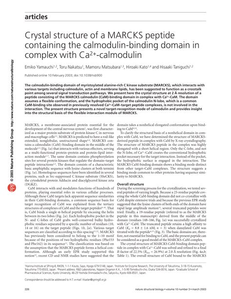 Pdf Crystal Structure Of A Marcks Peptide Containing The Calmodulin Binding Domain Complex
