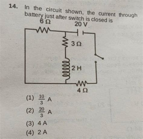 In The Circuit Shown The Current Through Battery Just After Switch Is Cl