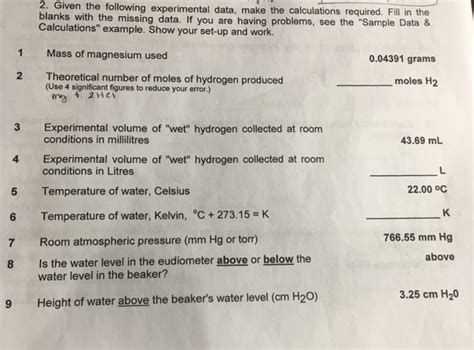 solved 2 given the following experimental data make the