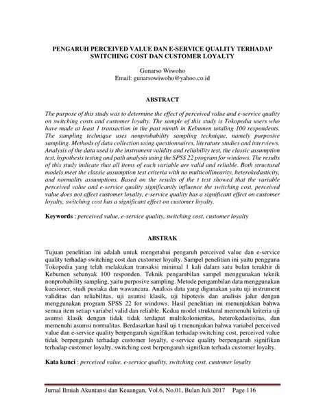 Pdf Pengaruh Perceived Value Dan E Service Quality Terhadap Switching