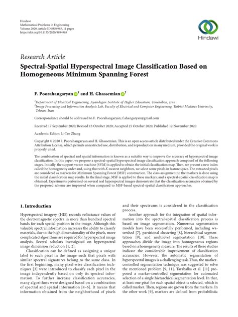 Pdf Spectral Spatial Hyperspectral Image Classification Based On Homogeneous Minimum Spanning