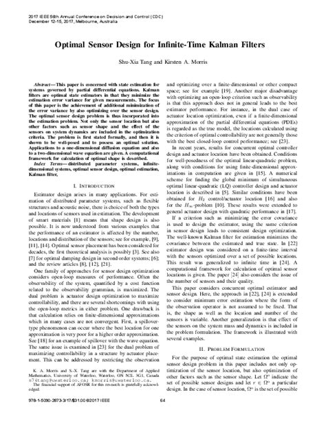 Pdf Optimal Sensor Design For Infinite Time Kalman Filters
