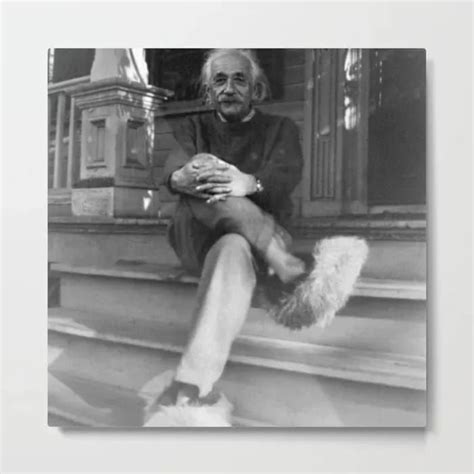 Albert Einstein In Fuzzy Slippers Classic Black And White Satirical