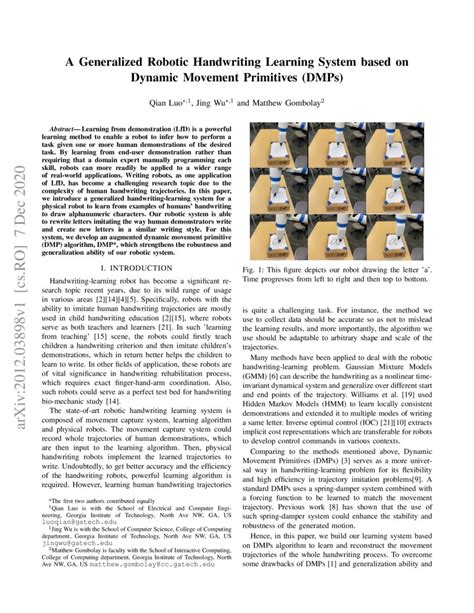 A Generalized Robotic Handwriting Learning System Based On Dynamic Movement Primitives Dmps