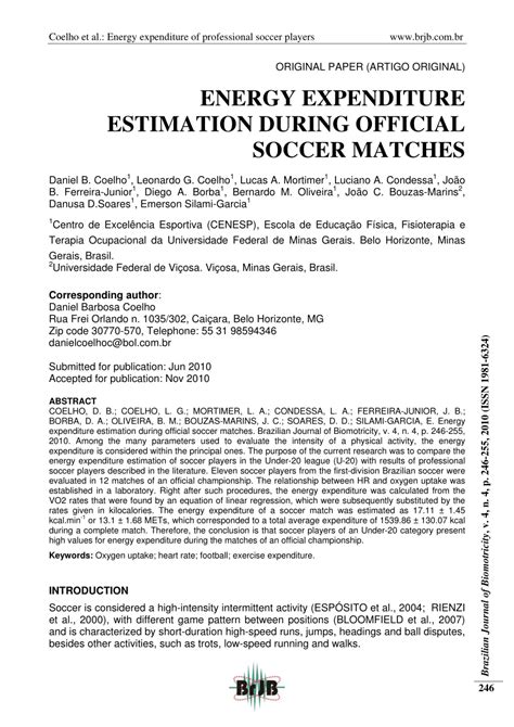 Pdf Energy Expenditure Estimation During Official Soccer Matches