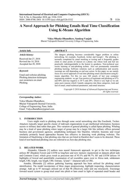 a novel approach for phishing emails real time classification using k