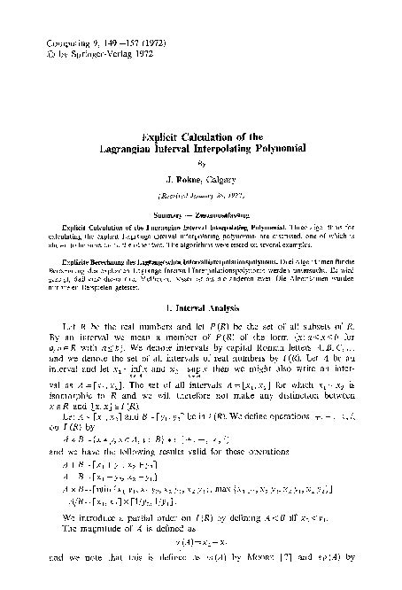 Pdf Explicit Calculation Of The Lagrangian Interval Interpolating Polynomial